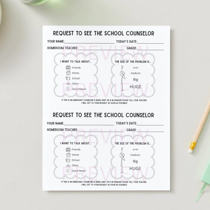 School Counselor Request Form: Printable PDF With "we" & "i" Versions ...