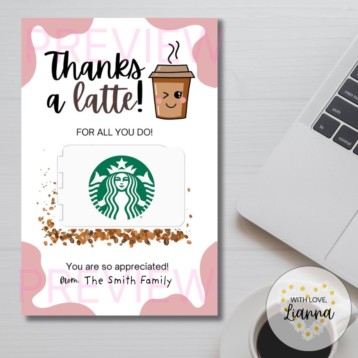 Appreciation Note - Thanks a Latte! - Latte Theme - Digital File - Etsy