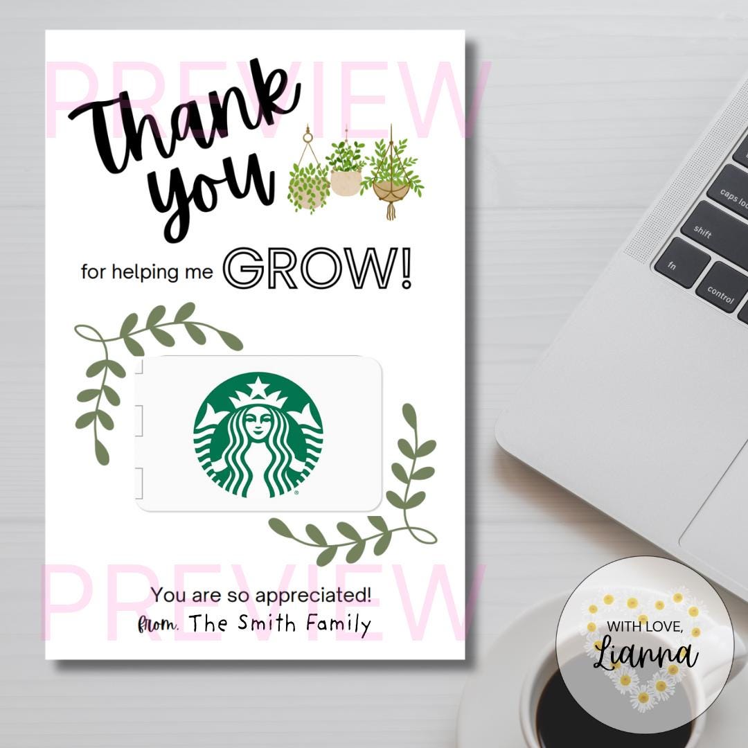 Teacher Appreciation Note - Thank You for Helping Me Grow! - Grow Theme ...