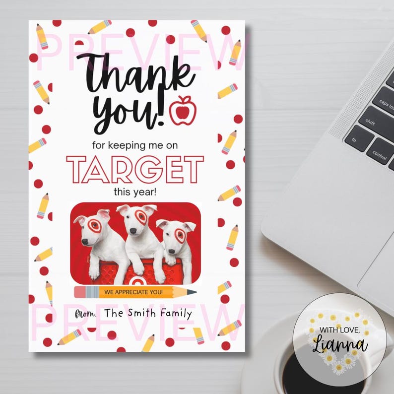 Teacher Appreciation Note - Thank You for Keeping Me on Target This ...