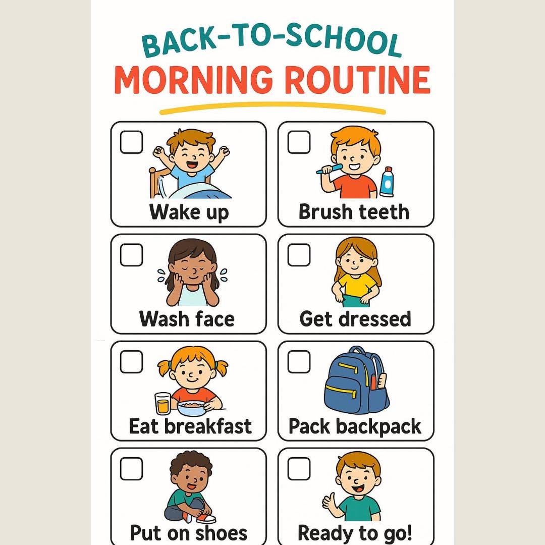 Back to School Morning Routine Chart for Kids | Printable Daily ...