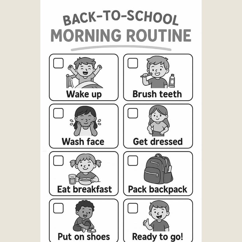 Back to School Morning Routine Chart for Kids | Printable Daily ...