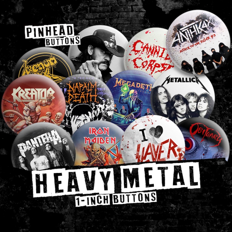 Heavy Metal Band 1 Inch (25mm) Pinback Buttons: Metalhead Battle Vest ...