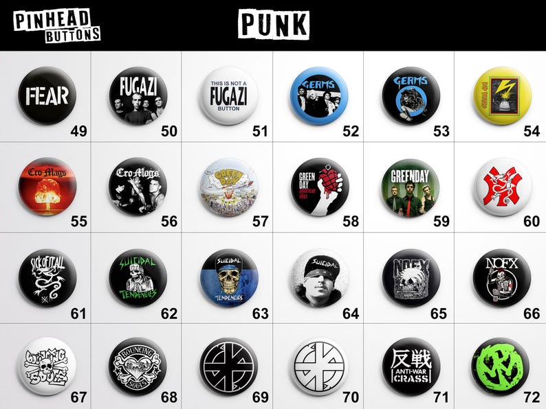 Punk Rock 1 Inch (25mm) Pin Back Buttons - Etsy