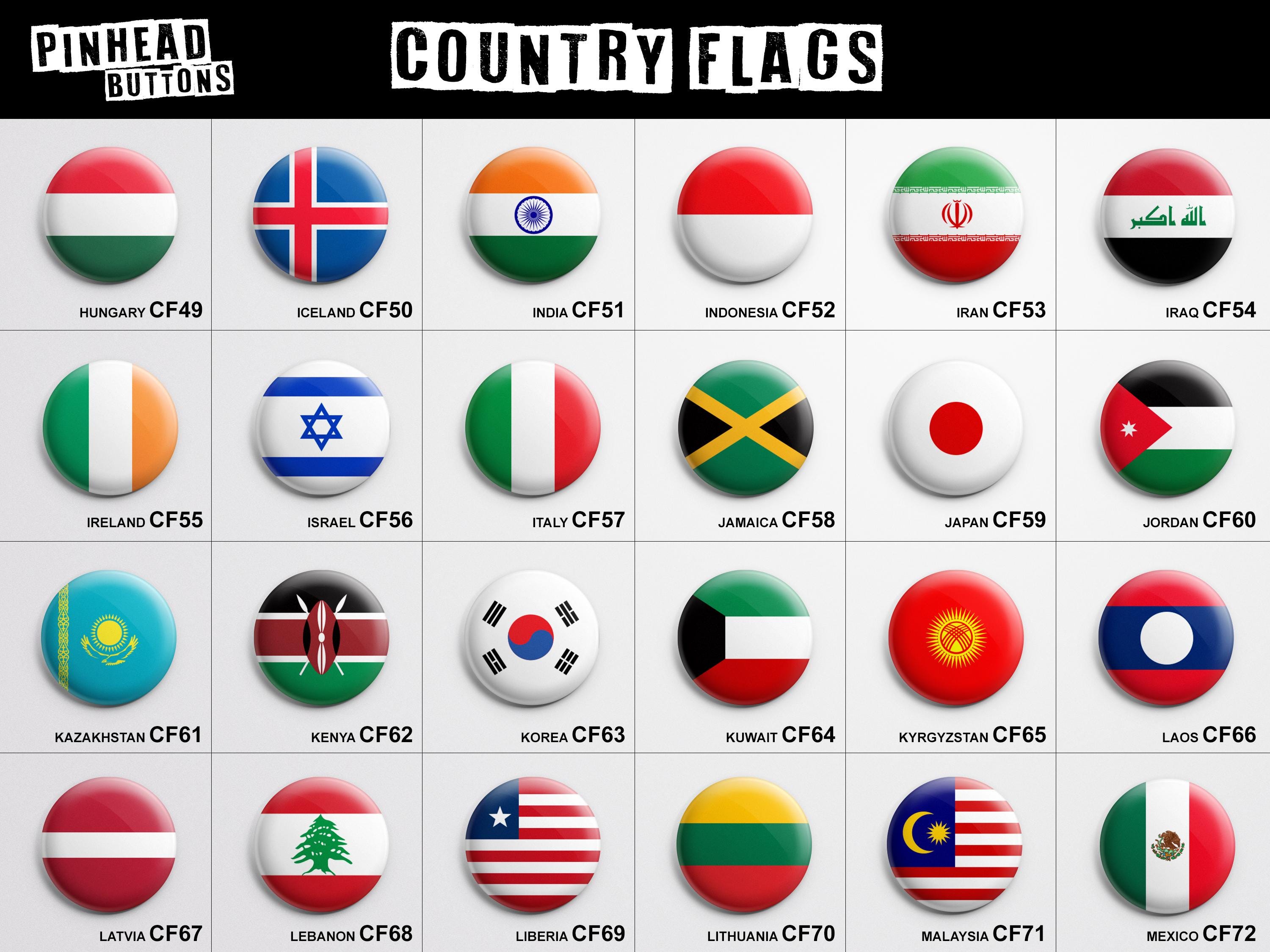 Country Flags 1 Inch (25mm) Pin Back Buttons - Etsy