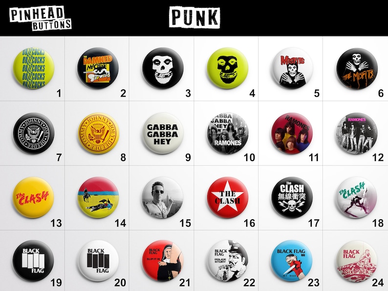 Punk Rock 1 Inch (25mm) Pin Back Buttons - Etsy