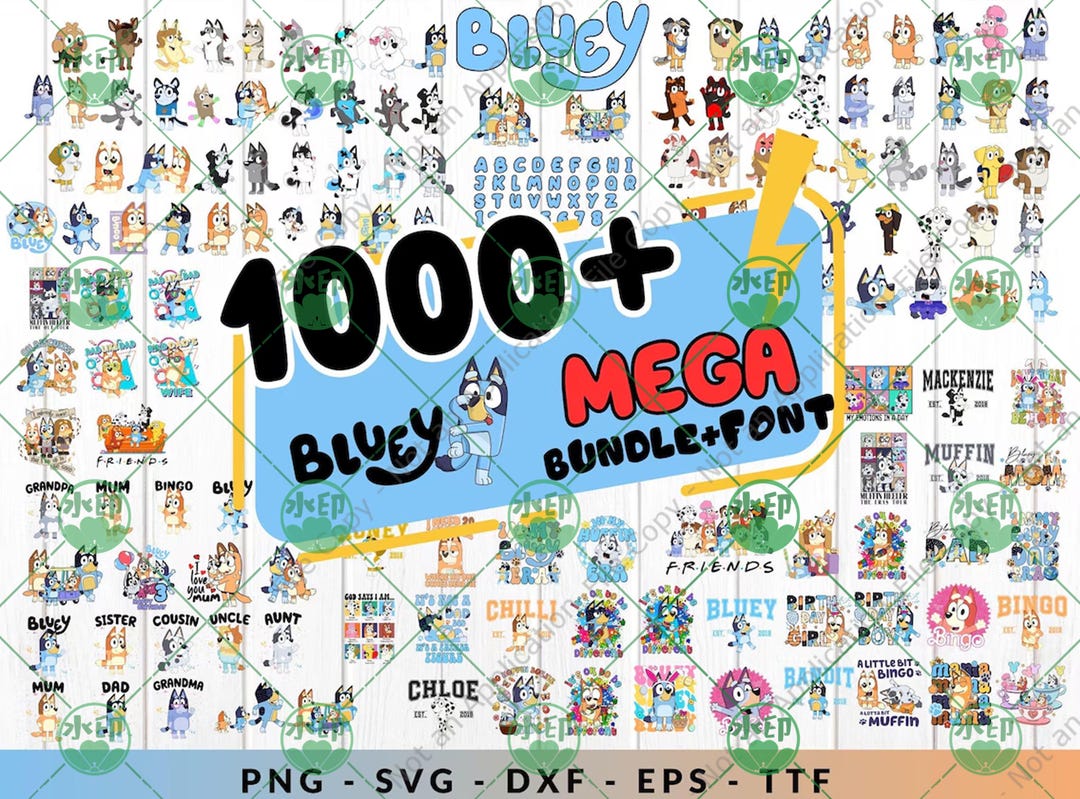 1000 File Blue Dog SVG PNG Bundle + Font | Cartoon Dog Family & Friends ...