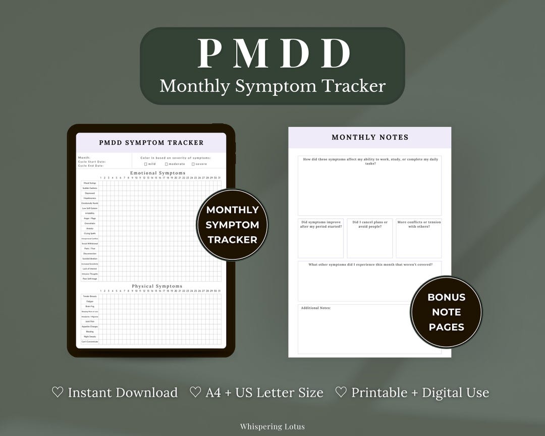 PMDD Symptom Tracker Printable & Digital | Monthly Symptom Tracker ...