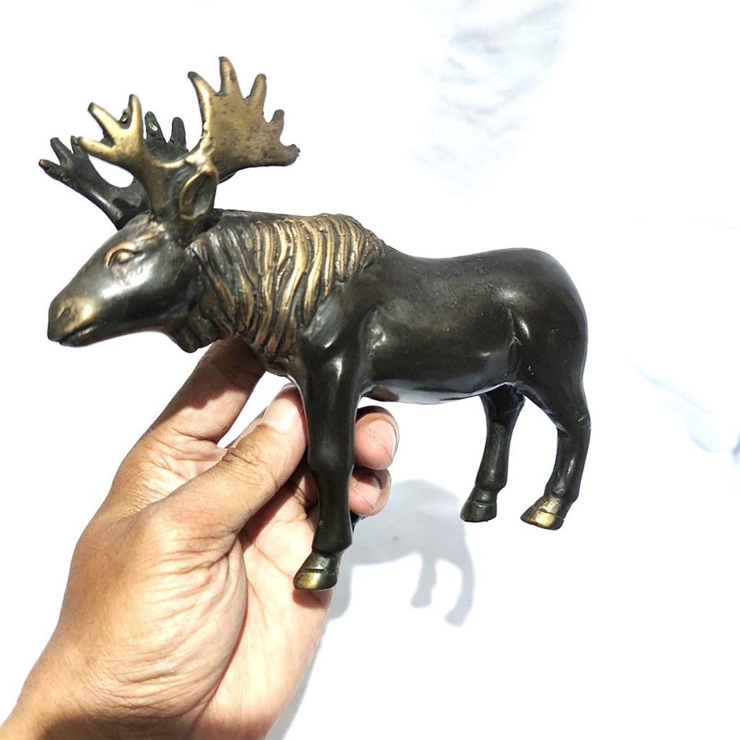 Vintage Solid Brass Moose Deer Statue - Gold Brass Moose Deer Detailed ...