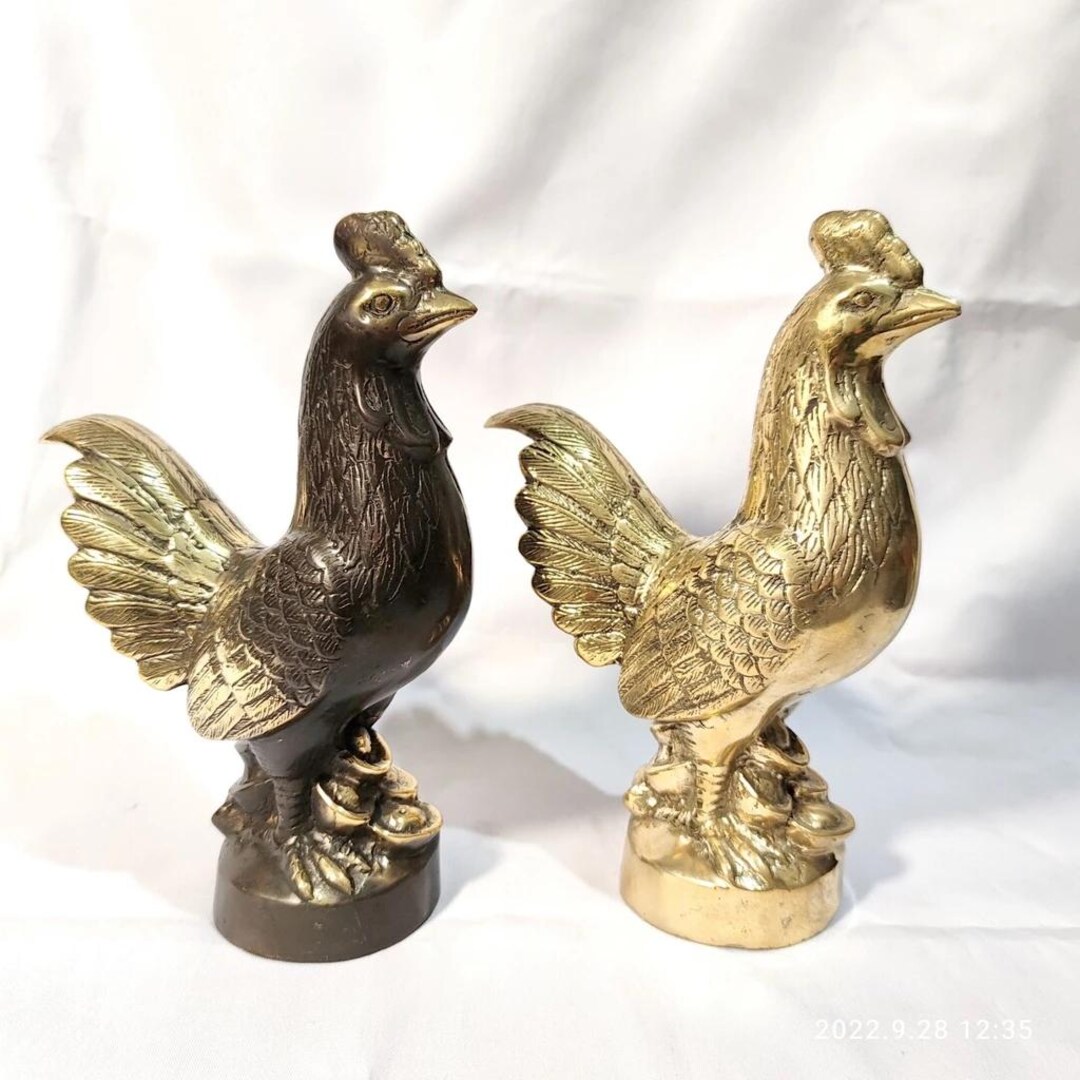 Vintage Solid Brass Rooster Statue - Gold Brass Rooster Detailed ...
