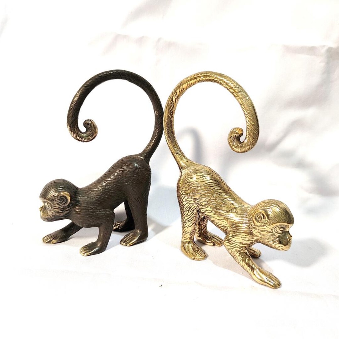 Vintage Solid Brass Monkey Statue - Gold Brass Monkey Detailed ...