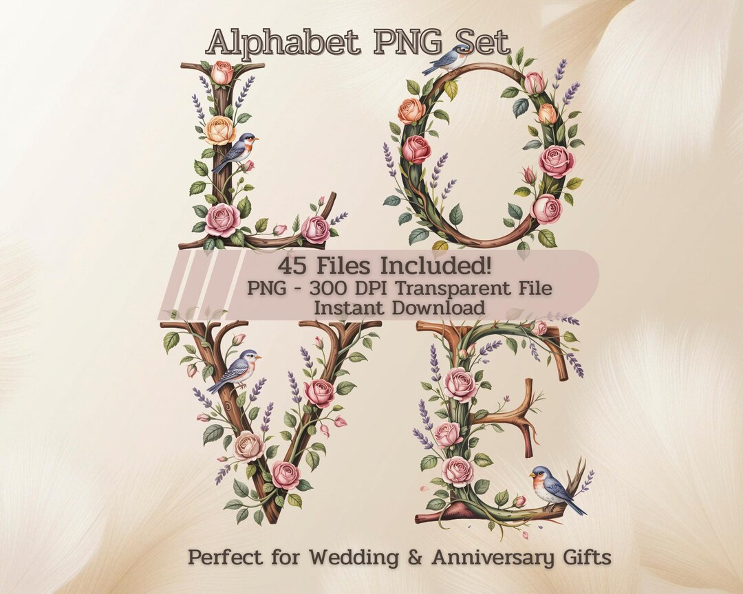 Floral Garden Alphabet PNG Watercolor Rose Letters and Numbers ...