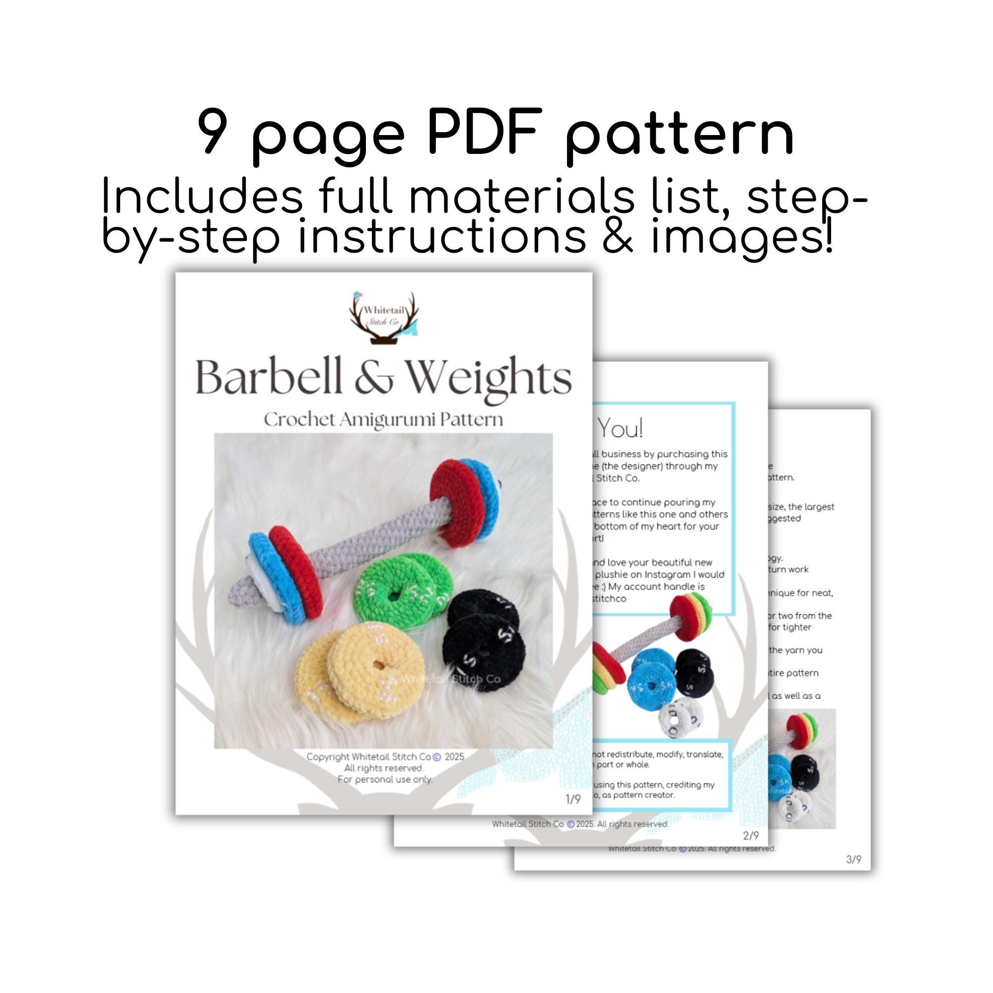 Barbell & Weights Crochet Amigurumi Pattern Set Weightlifting Low Sew ...