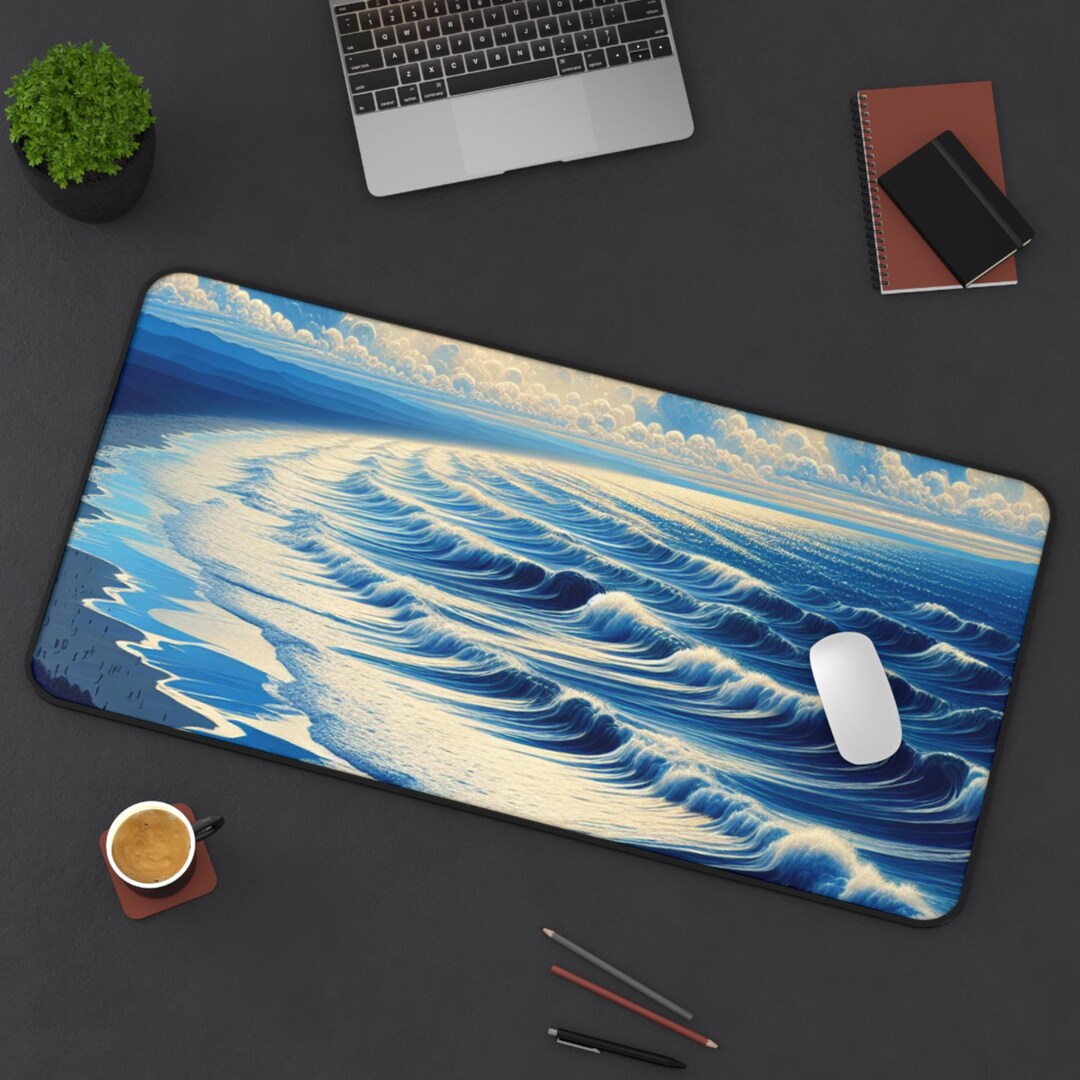 Ocean Waves Desk Mat – Coastal Decor, Home Office Accessories, Gamer ...
