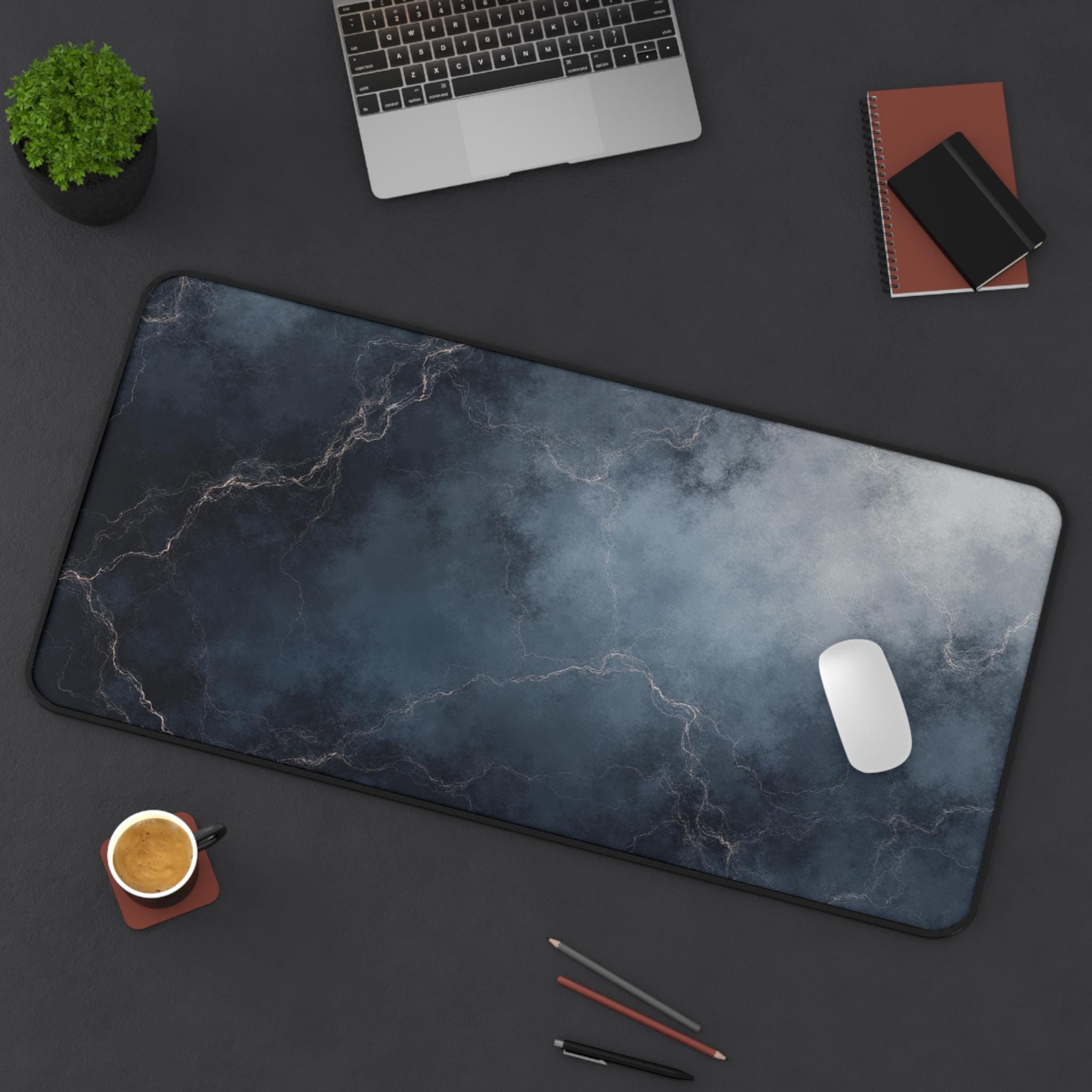 Dark Storm Marble Desk Mat | Cloudy Blue Lightning Deskpad - Etsy