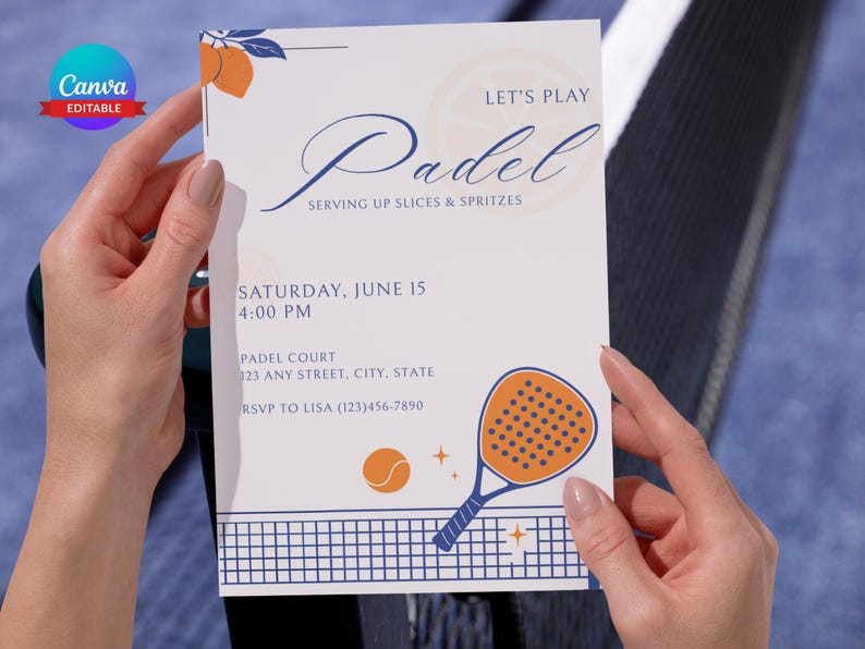 Padel Invitation Template – Editable Canva Design for Summer, Birthday ...
