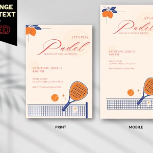 Padel Invitation Template – Editable Canva Design for Summer, Birthday ...