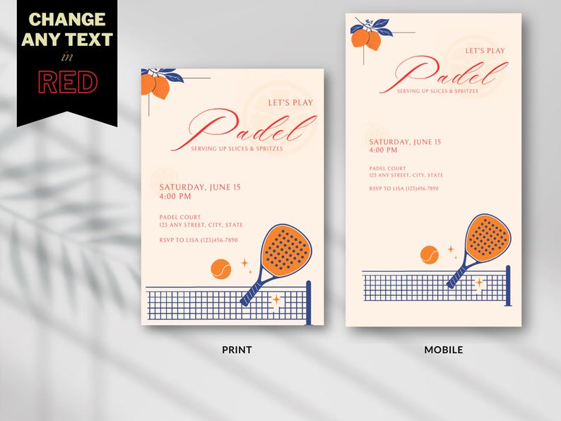 Padel Invitation Template – Editable Canva Design for Summer, Birthday ...