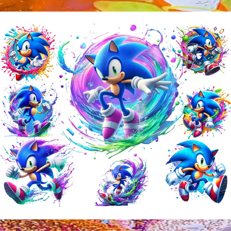 8 PNG Sonic the Hedgehog Splash and Watercolor Digital Design PNG File ...