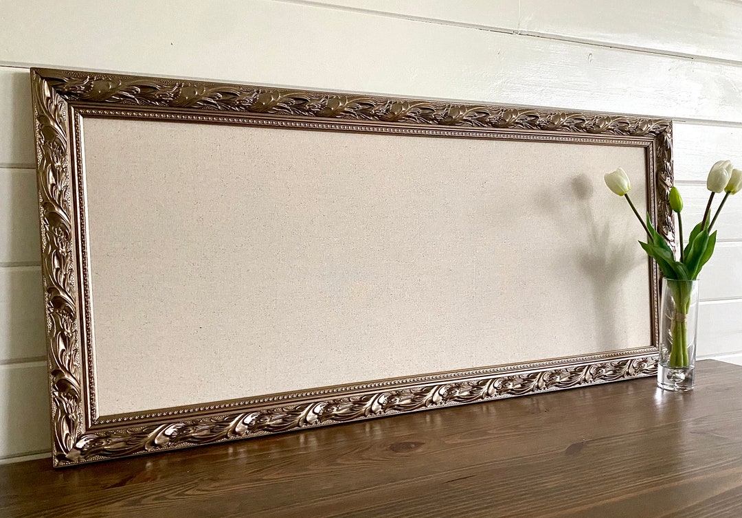Narrow FABRIC MEMO BOARD Linen Fabric Board Gold Fabric Cork Board Tall ...