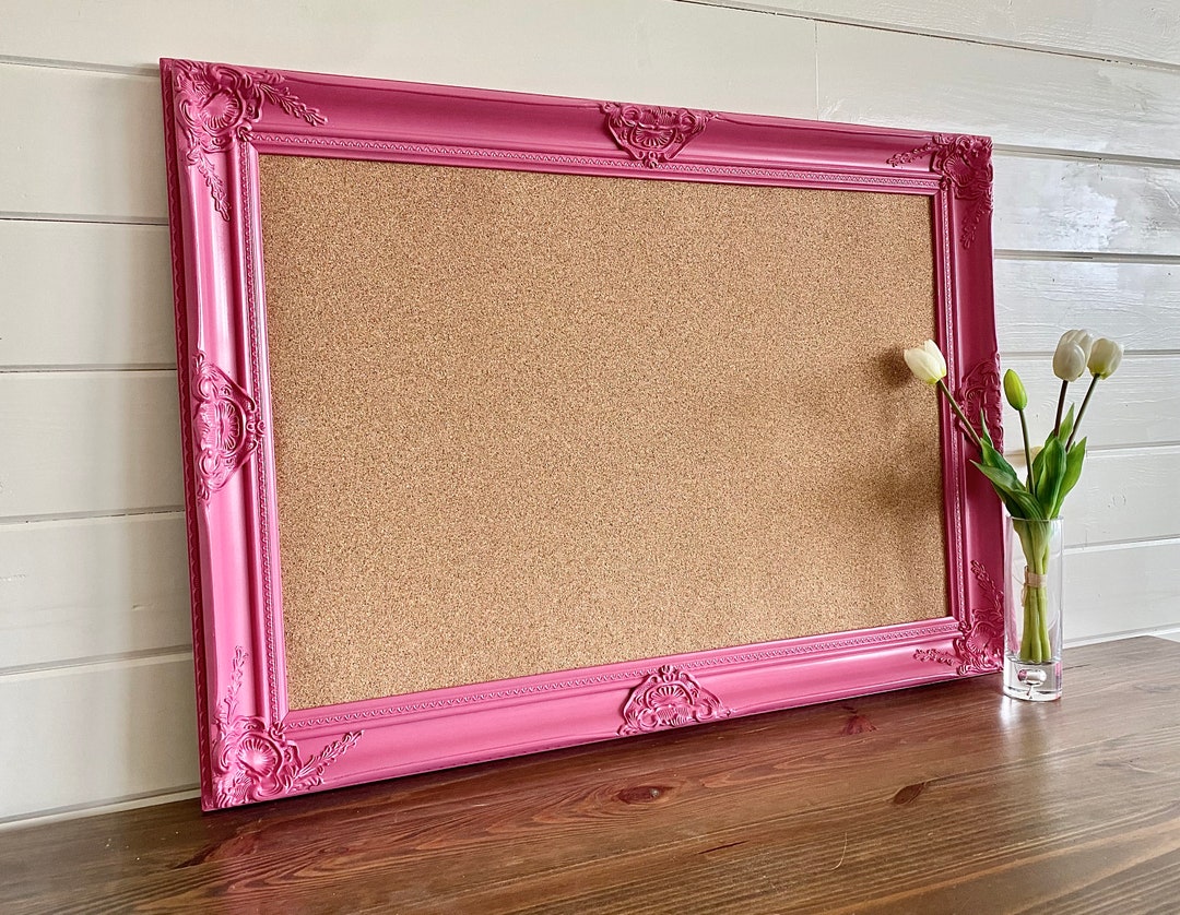 BULLETIN BOARD Girls Room PINK Cork Board Framed Pinboard Corkboard ...