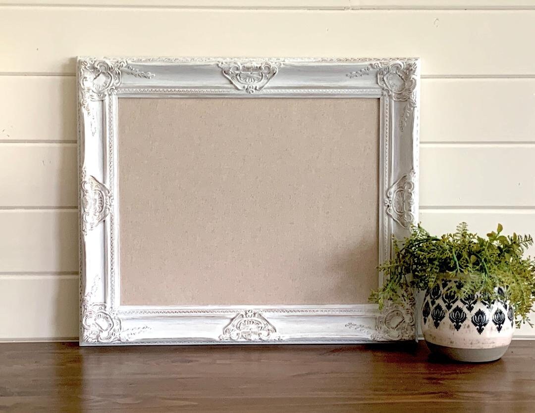 T For Her Fabric Cork Board Framed Bulletin Board Ornate White Memo