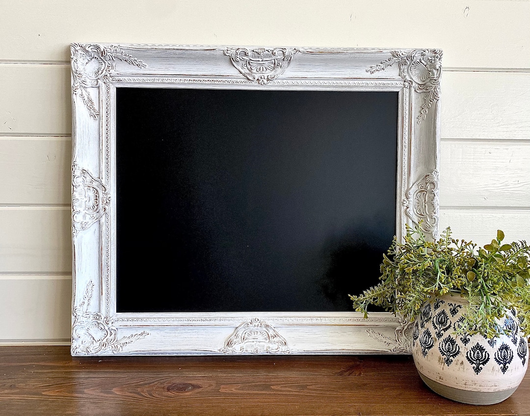 White Framed CHALKBOARD MAGNETIC Distressed Chalkboard Vintage ...