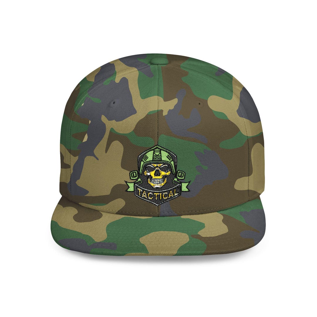 Soldier Cap, Brave, Skull Flat Bill Snapback Hat - Military Theme Skull ...