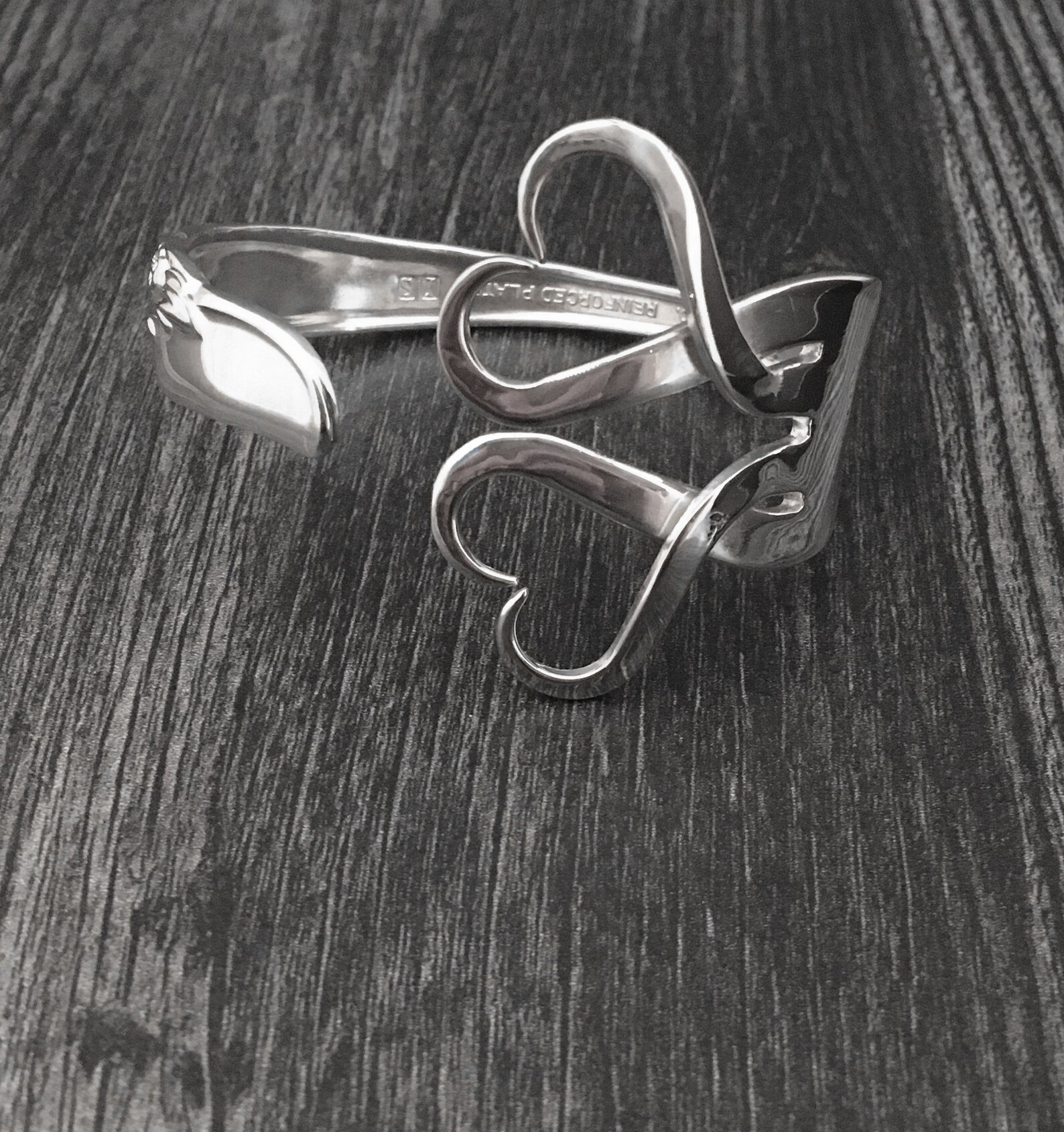 Double Heart Fork Bracelet Silver Heart Jewelry Recycled - Etsy
