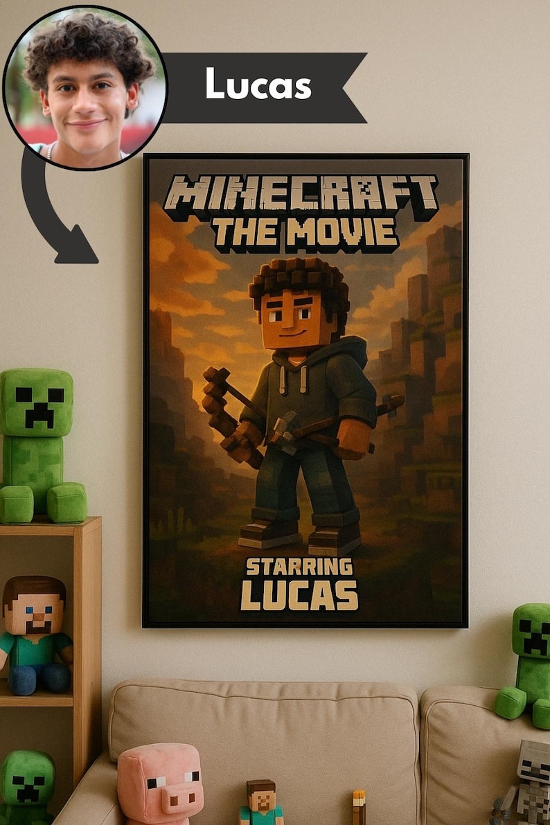Custom Minecraft Movie Poster From Photo | Personalized Pixel Art Gift ...
