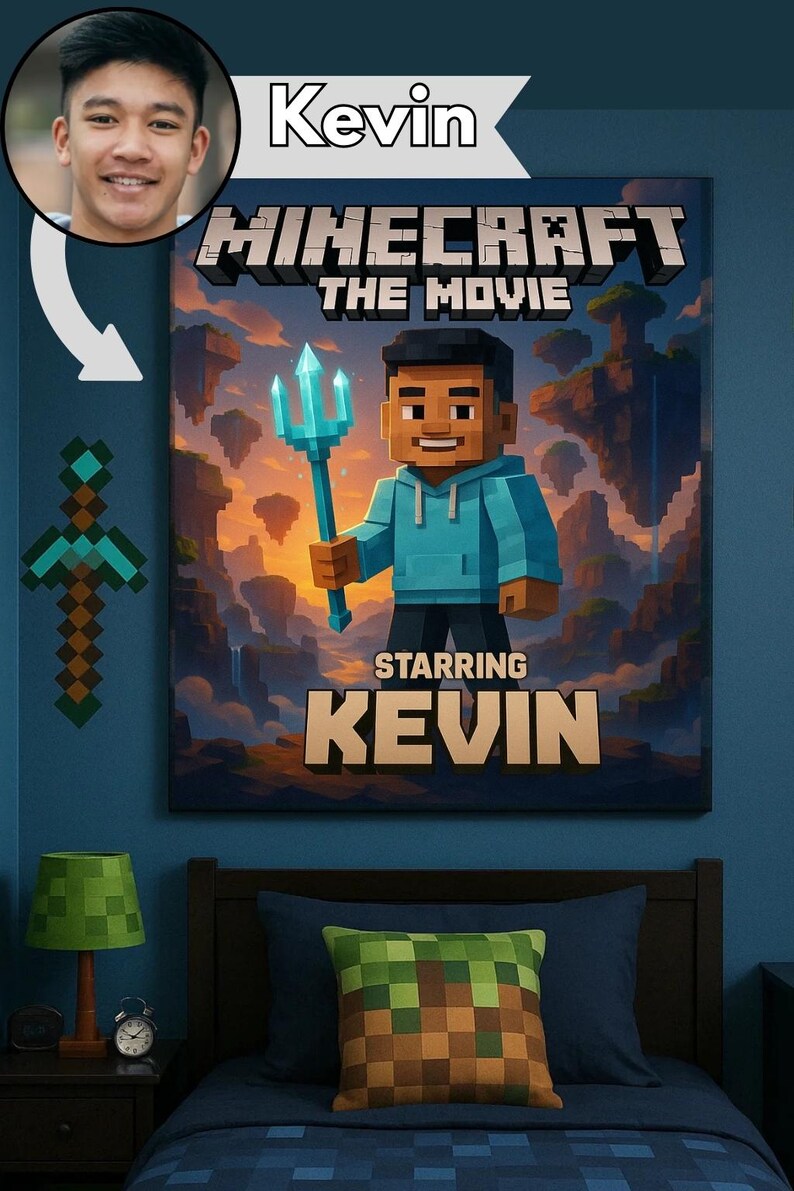 Custom Minecraft Movie Poster From Photo | Personalized Pixel Art Gift ...