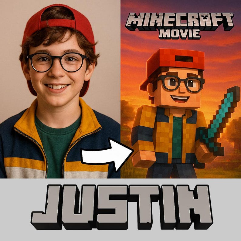 Custom Minecraft Movie Poster From Photo | Personalized Pixel Art Gift ...