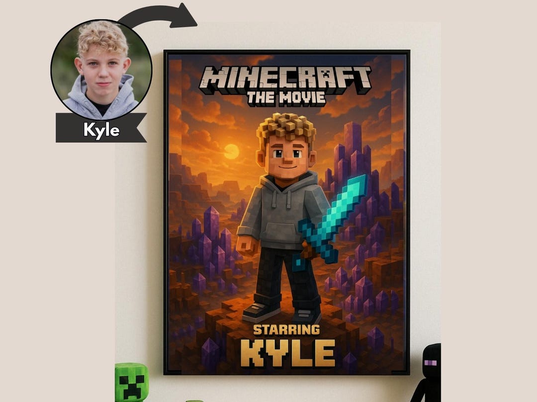 Custom Minecraft Movie Poster From Photo | Personalized Pixel Art Gift ...