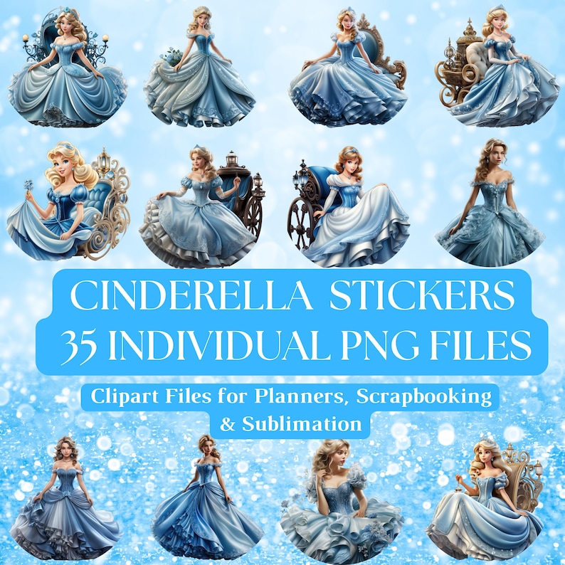 Cinderella PNG Sticker Bundle | 35 High-quality Princess Clipart Files ...