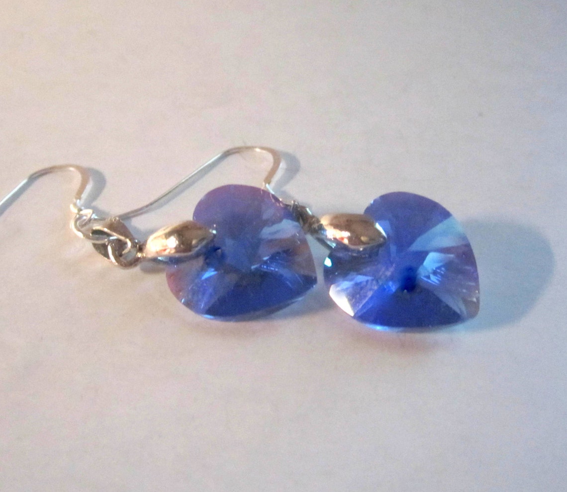 Orecchini Cuore di Cristallo Orecchini Zaffiro Blu Pendenti In - Etsy ...