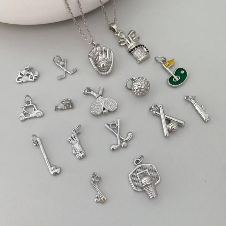 5pcs 18K Gold Plated Sports Pendant,golf Ball Charm,baseball Glove ...