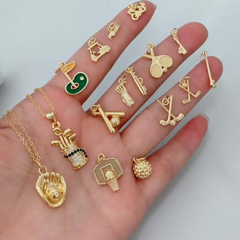 5pcs 18K Gold Plated Sports Pendant,golf Ball Charm,baseball Glove ...