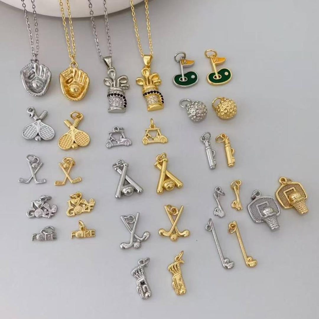 5pcs 18K Gold Plated Sports Pendant,golf Ball Charm,baseball Glove ...