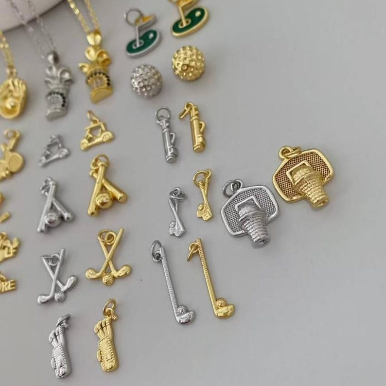 5pcs 18K Gold Plated Sports Pendant,golf Ball Charm,baseball Glove ...