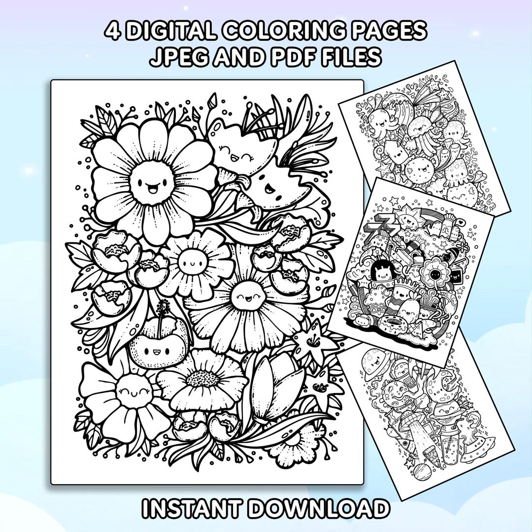 Kawaii Doodle Coloring Pages - Cute and Cozy Printable Art - Ocean ...