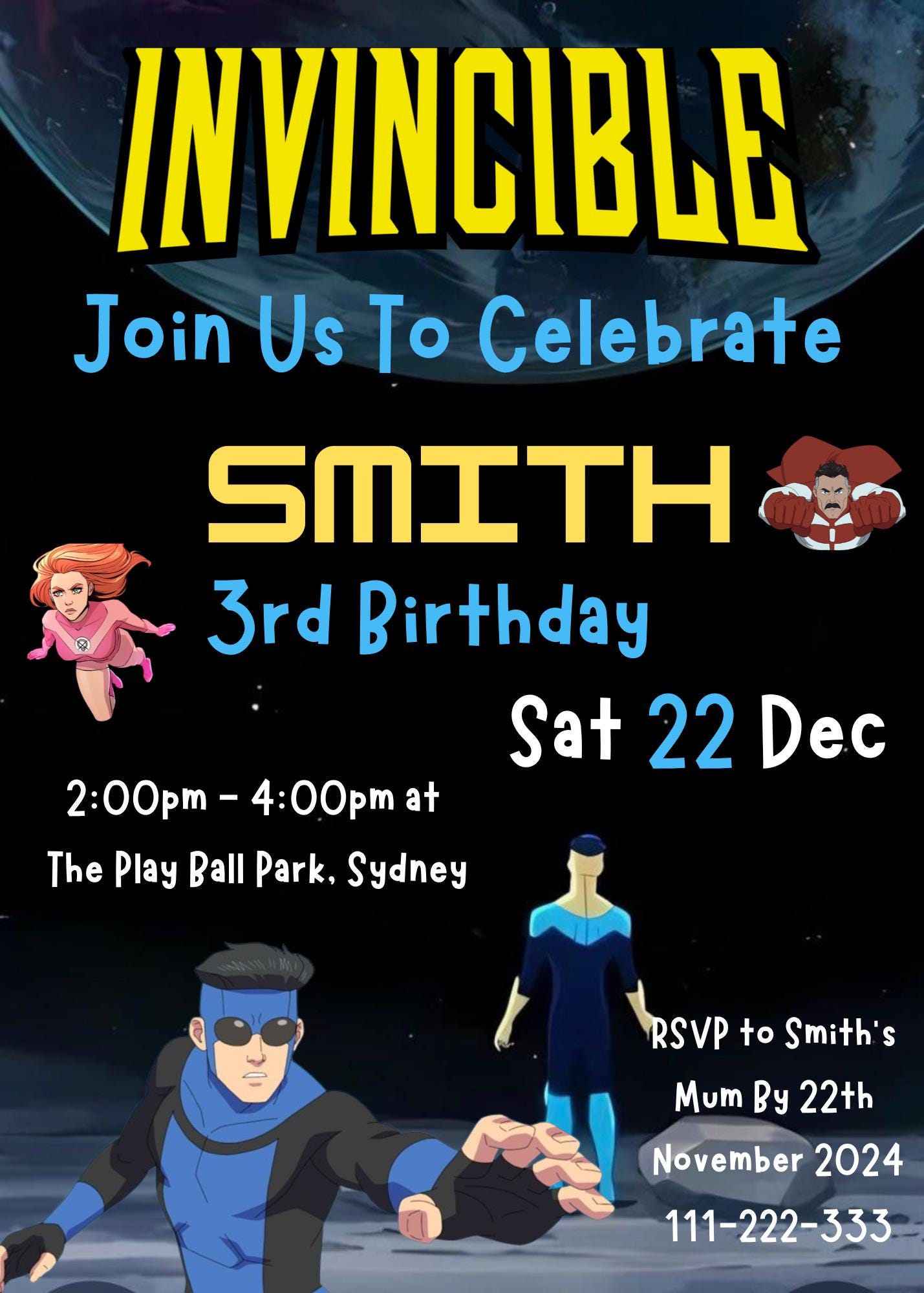 Simple Invincible Birthday Invitation for Kids / Invincible Blue / Omni ...