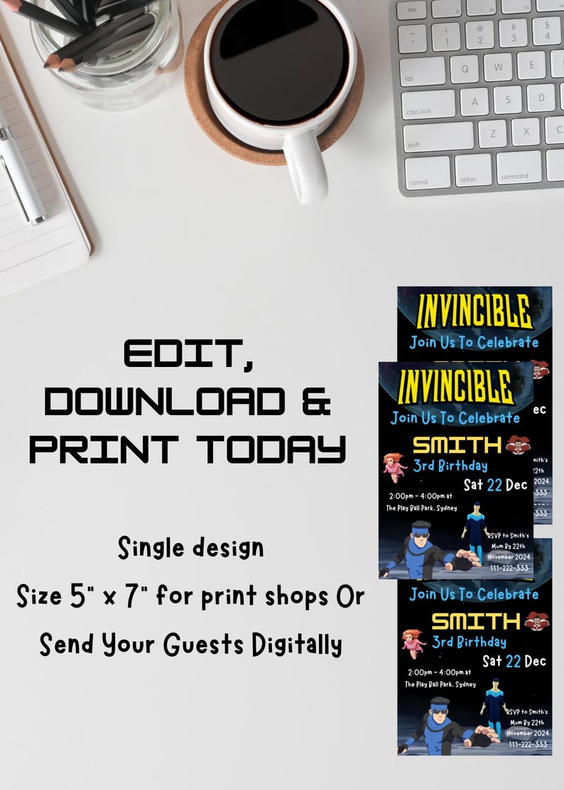 Simple Invincible Birthday Invitation for Kids / Invincible Blue / Omni ...