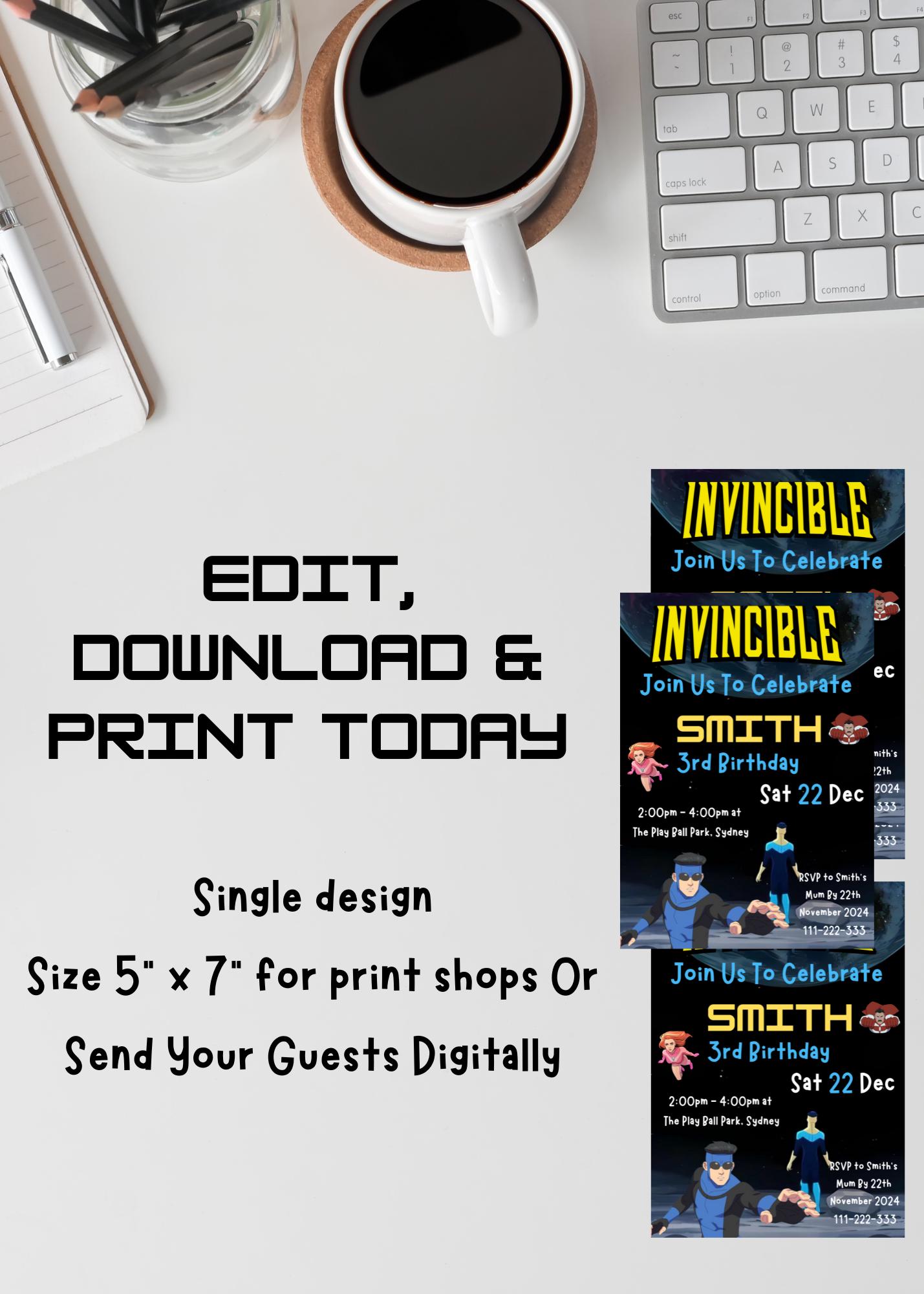 Simple Invincible Birthday Invitation for Kids / Invincible Blue / Omni ...