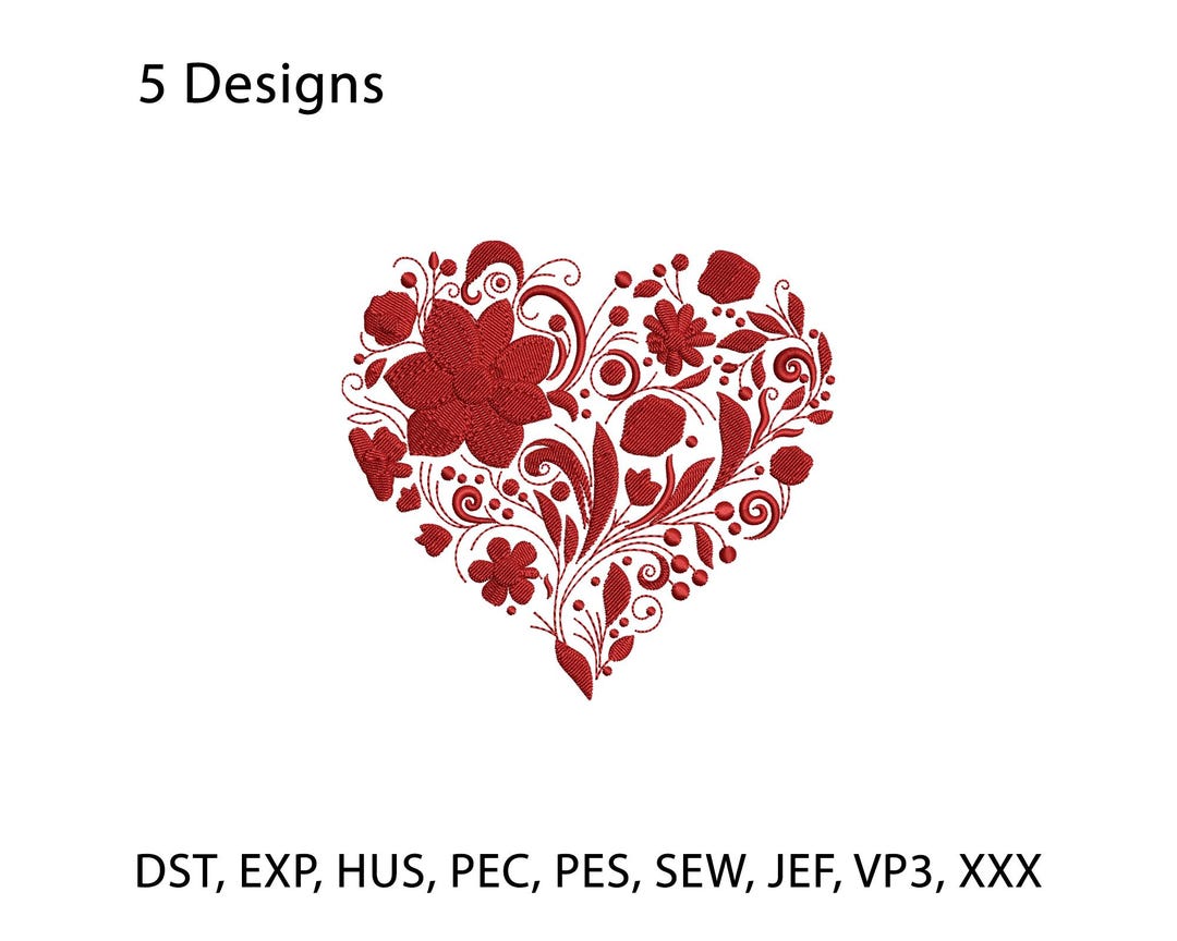 Floral Heart Embroidery Design Heart Embroidery Design - Mini Heart ...
