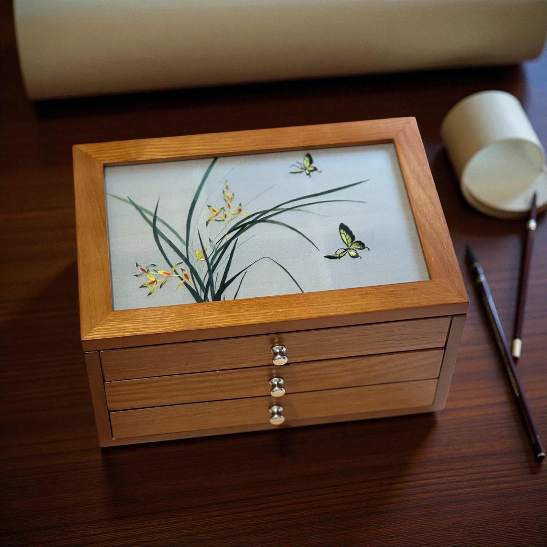 Luxury Embroidered Silk Jewelry Box | Double-sided Embroidery Art ...