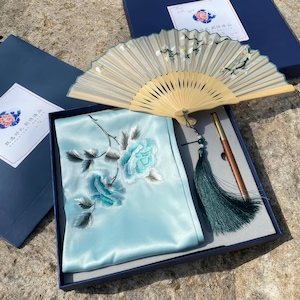 Handmade Suzhou Silk Embroidery Gift Set: Scarf, Fan & Pen - Etsy