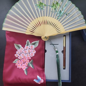 Handmade Suzhou Silk Embroidery Gift Set: Scarf, Fan & Pen - Etsy
