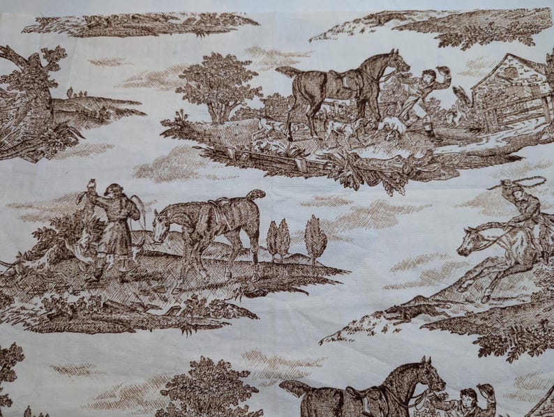 Brown & White Vintage Toile Sheet Cut 19"x22" - Etsy