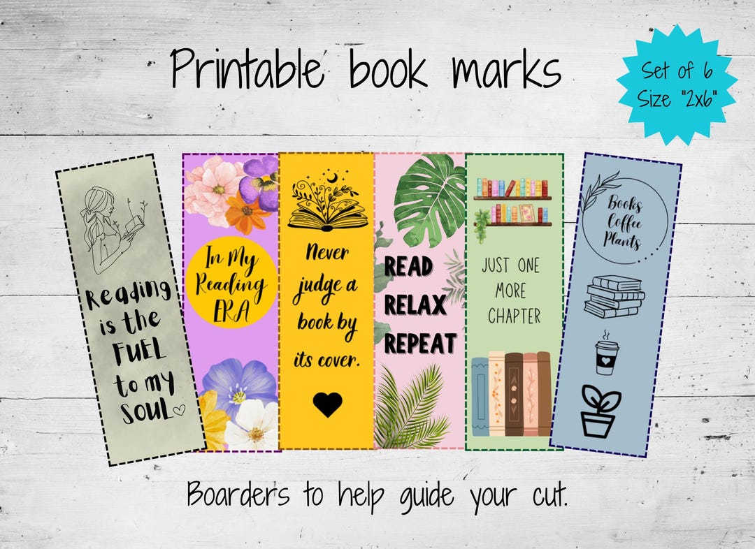 Download and Print Bookmarks Set of 6 (not a Physical Item Until You ...