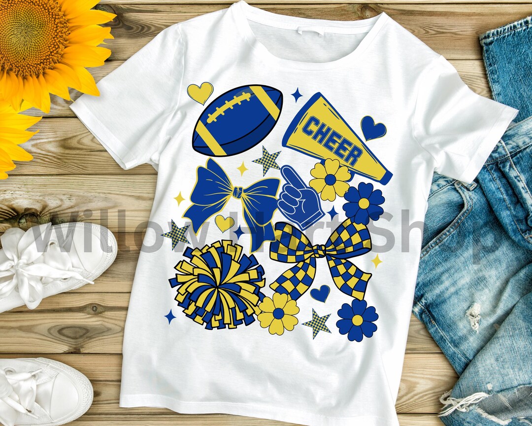 Preppy Cheer Blue Coquette Png|blue Yellow Cheer Mom Design ...